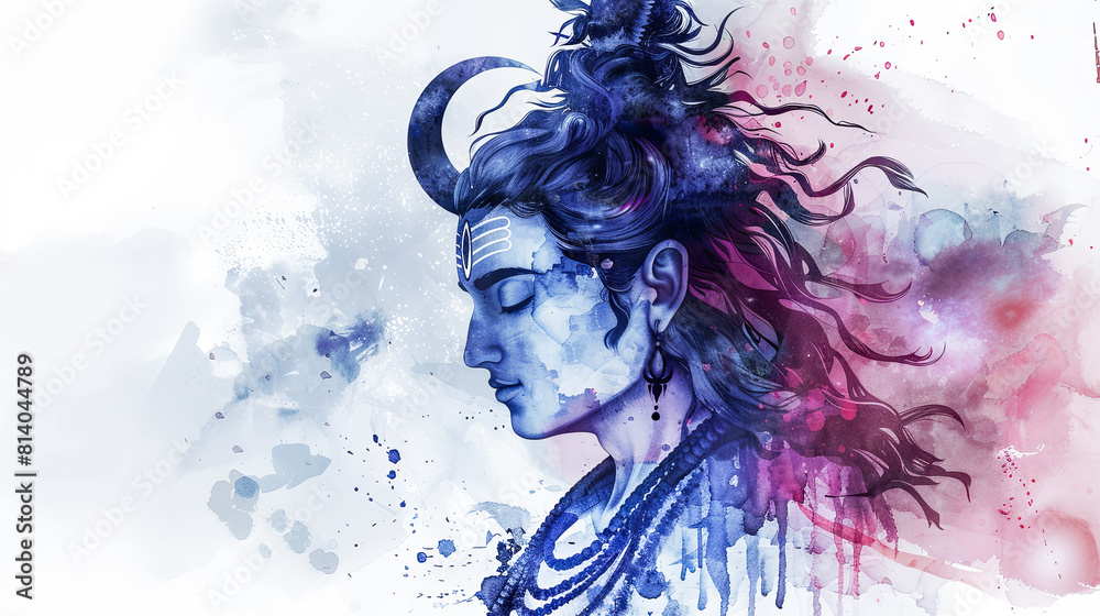 Beautiful digital painting of lord Shiva with crescent moon on white ...