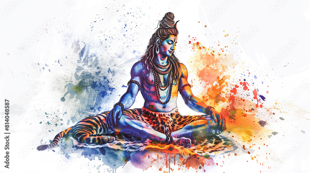 Beautiful digital painting of lord Shiva on tiger skin perfect for your ...