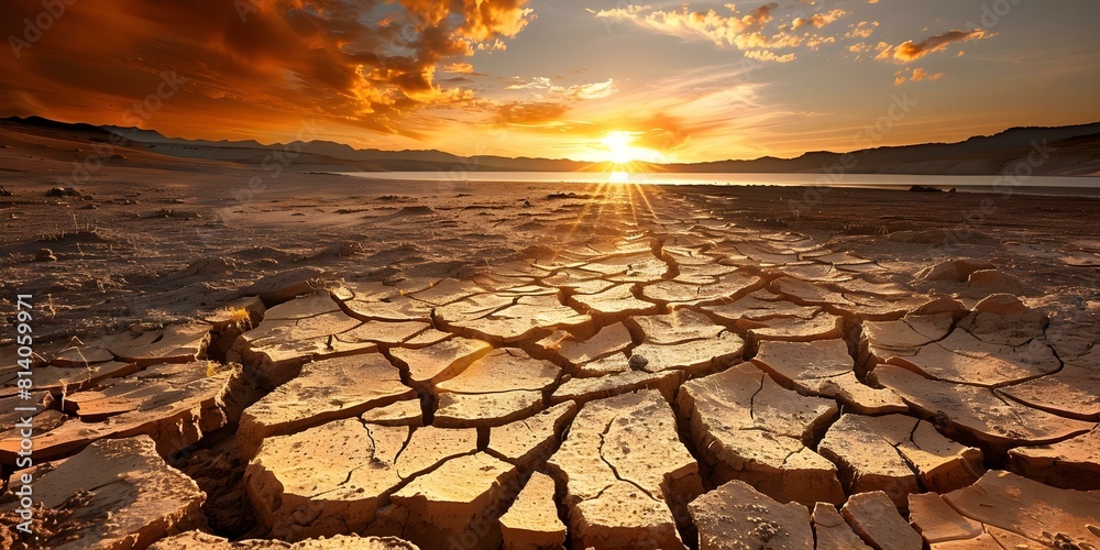 Symbolism of a dry lakebed in cracked earth amidst global warming and ...