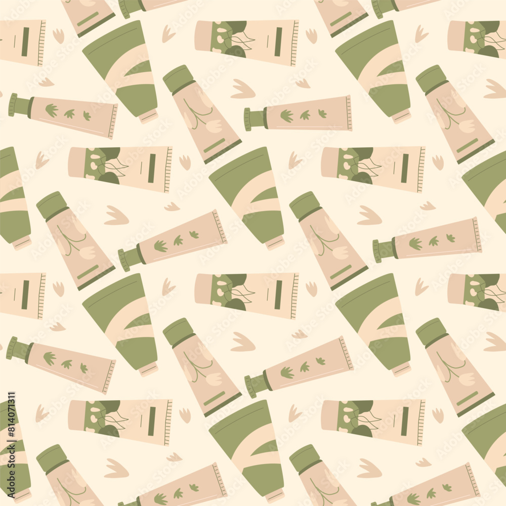 Organic cosmetics seamless pattern. Skincare lotion beauty tubes repeat ...
