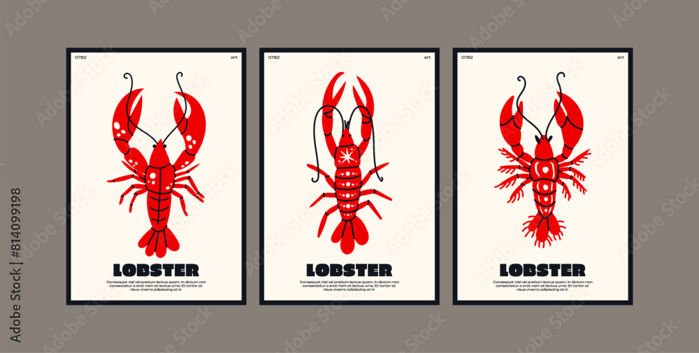 Abstract posters with lobsters. Trendy minimalist wall banner with ...