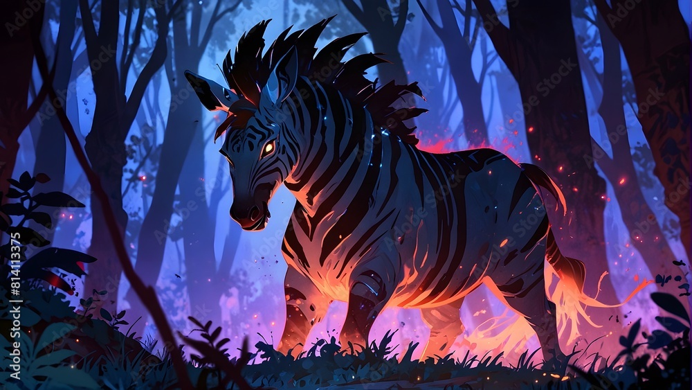 Illustration of a terrifying zebra-like creature, dark magic and ...