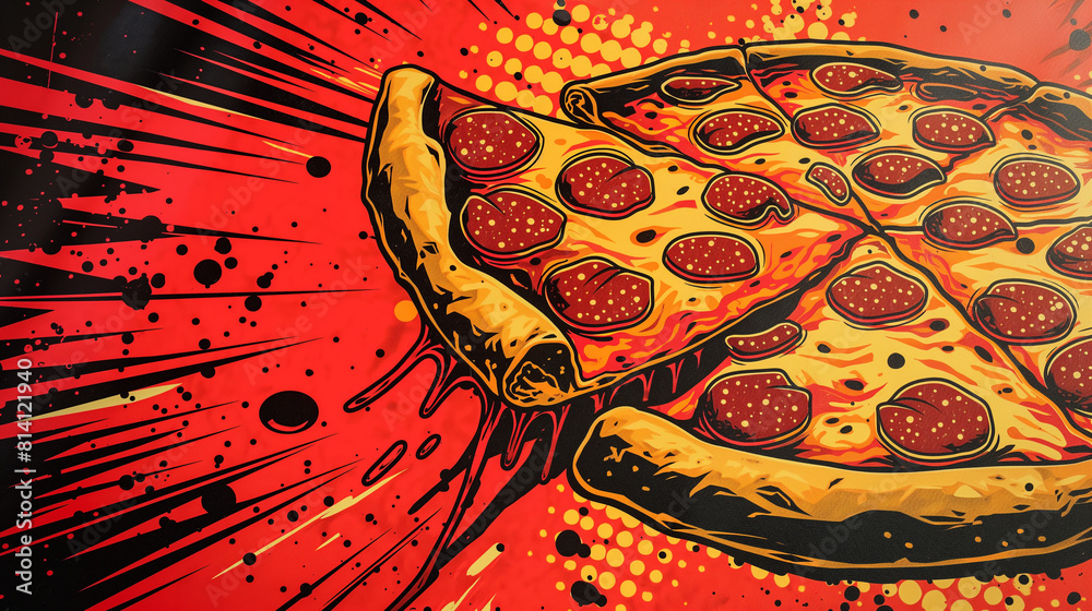 It is a pizza ad designed like a comic book cover. It's a pop art pizza ...