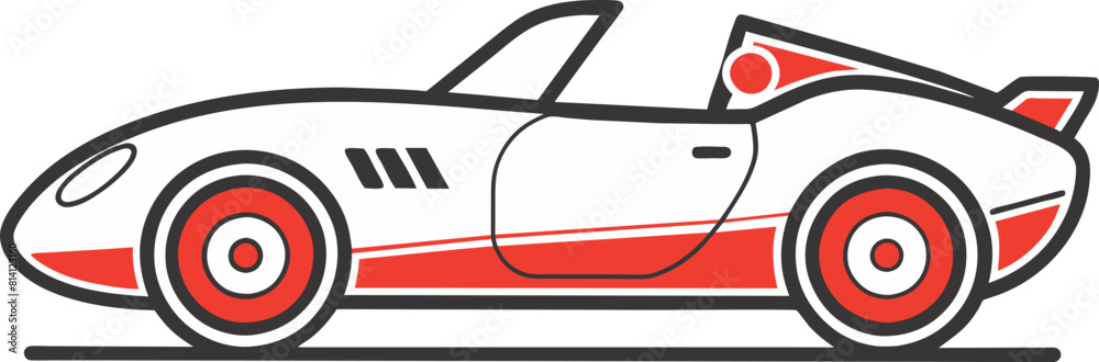 Roadster Cartoon Car Icon White, Red and Black Outlined, Sports Car ...