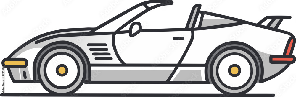 Roadster Cartoon Car Icon White, Grey and Black Outlined, Sports Car ...