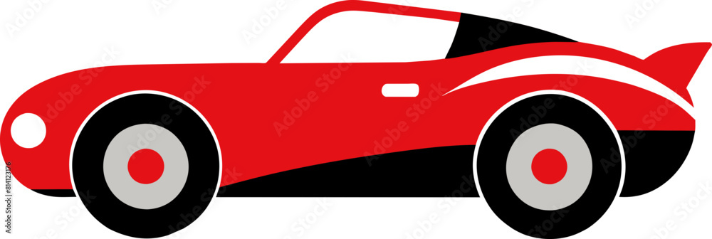 Roadster Cartoon Car Icon Red and Black Outlined, Sports Car, Supercar ...