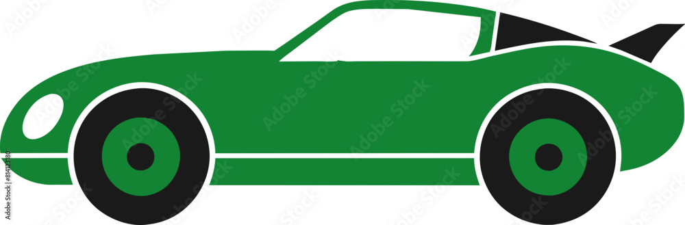 Roadster Cartoon Car Icon Green and Black Outlined, Sports Car ...