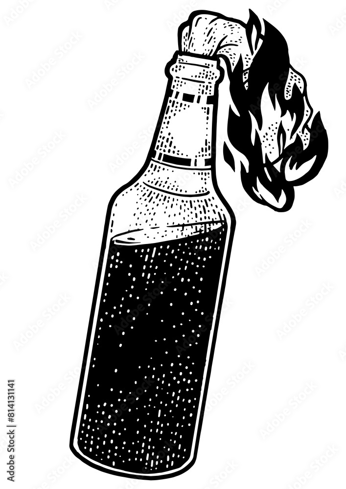 Molotov cocktail petrol gasoline bomb fire bottle sketch engraving PNG ...