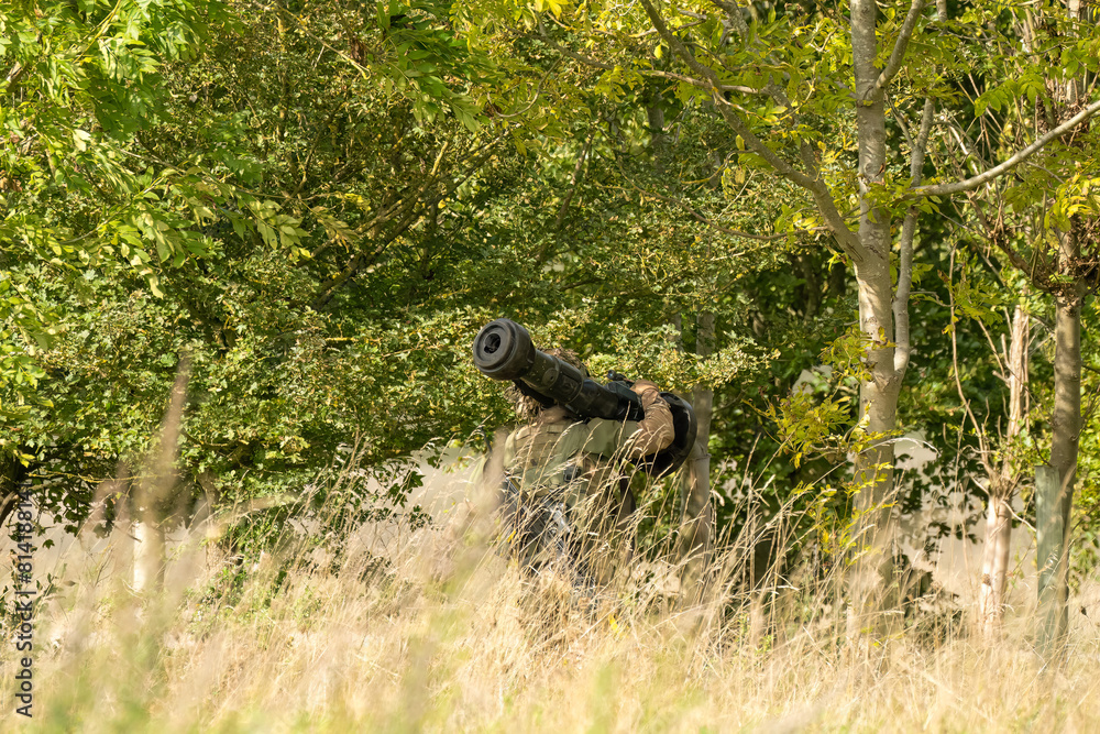 Close-up of a British army Infantry soldier with a Saab Bofors Dynamics ...