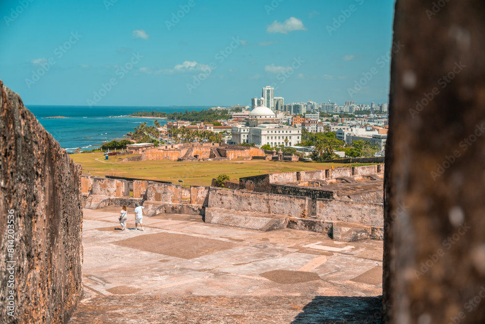View from Castillo San Cristobal -fort, castle- in Old San Juan in ...