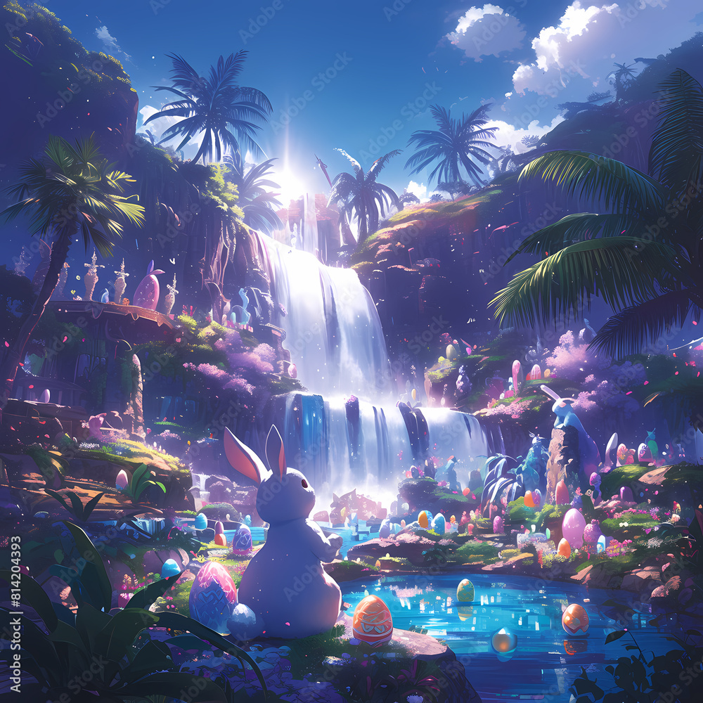 Enter a magical Easter world where the Easter Bunny awaits by a ...