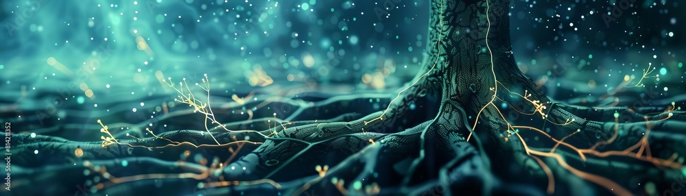 An illustration of a neural network in the form of a tree, with roots and branches representing ...