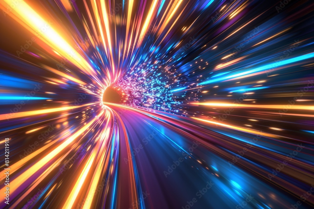 Vivid depiction of a particle acceleration effect in a tunnel with ...