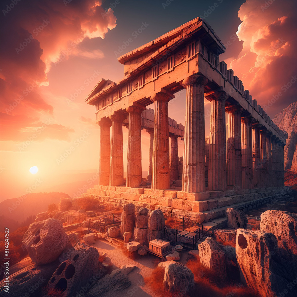Fantasy Magnificent Ancient World Greek Civilization Rock Stone Temple ...