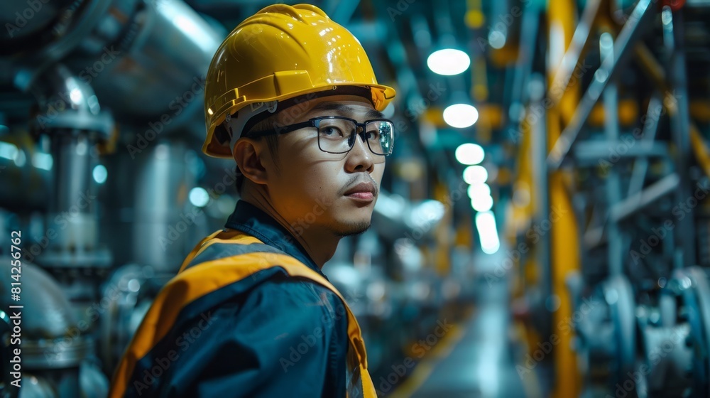 Engineer wearing safety suits and protective gear, the electrical ...
