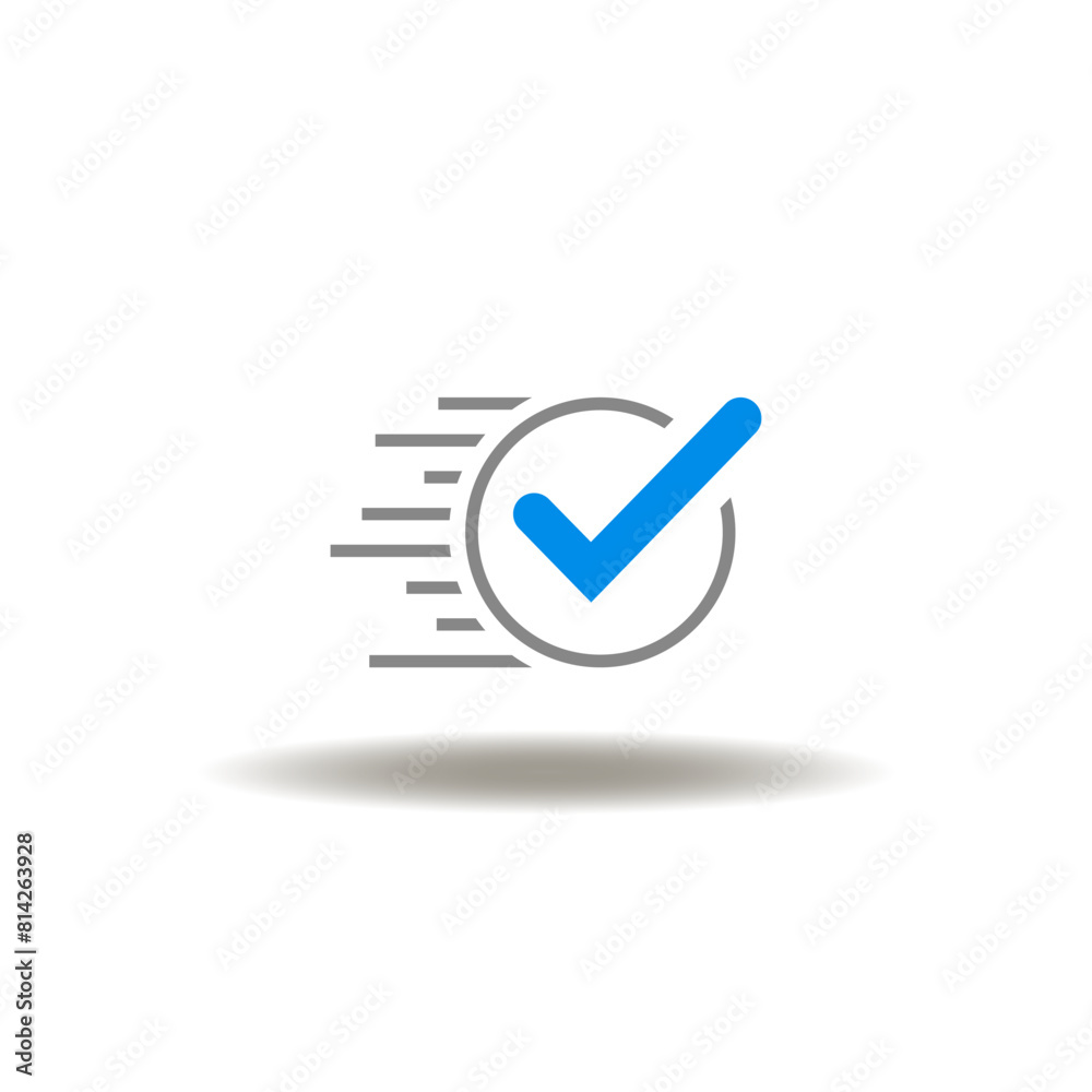 Vector illustration of fast moving check mark. Icon of execution ...