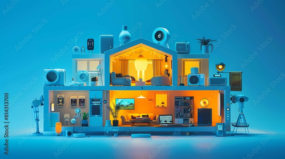 Cross-section of a two-story smart house. The picture depicts the ...