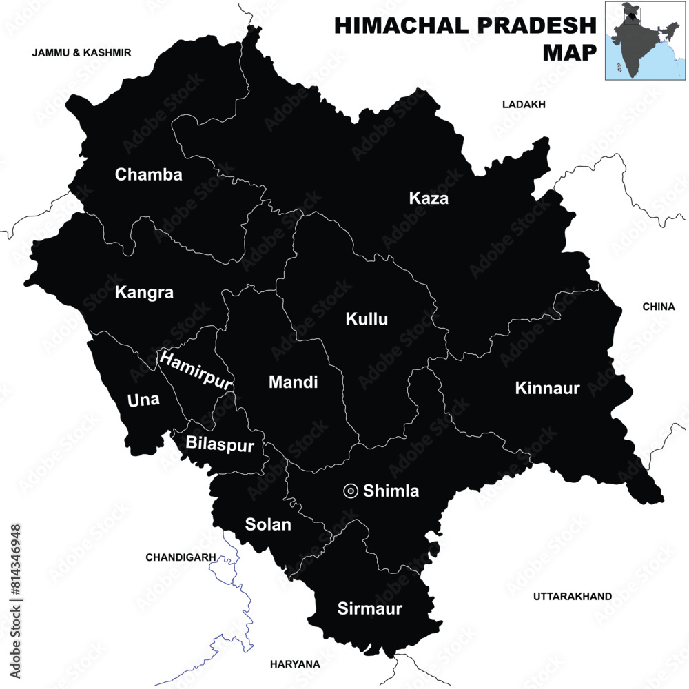 Detailed Silhouette vector Illustration of Himachal Pradesh District ...