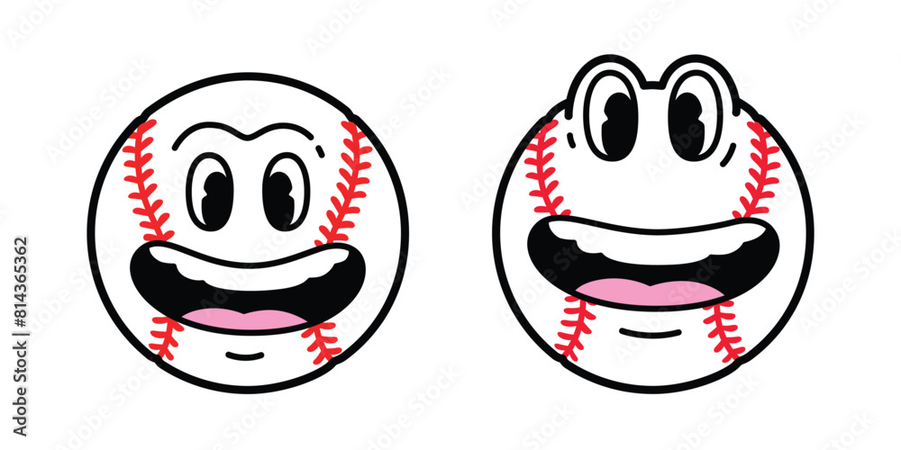 baseball vector face smile icon cartoon character doodle ball logo ...