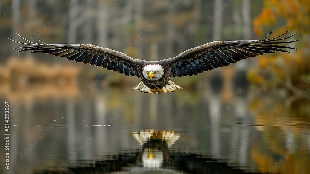 eagle flying body deep wings spread reflected giant mirror magazine ...
