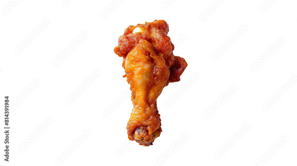 A single fried chicken wing centered vertically on a pristine white ...