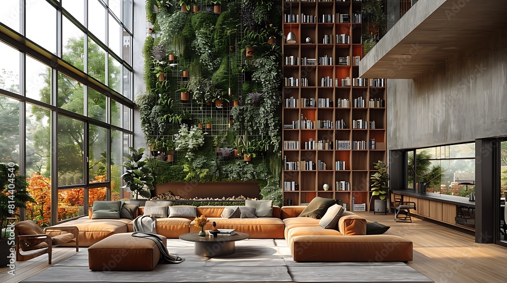 High-definition image of an urban loft living room focusing on vertical ...