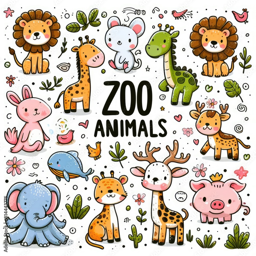 Cartoon Design of Zoo Animals Stock Illustration | Adobe Stock