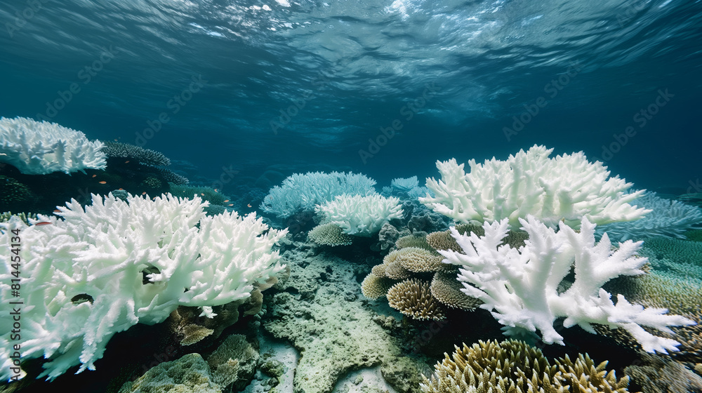 Coral reef bleaching caused by climate change, global warming, water ...