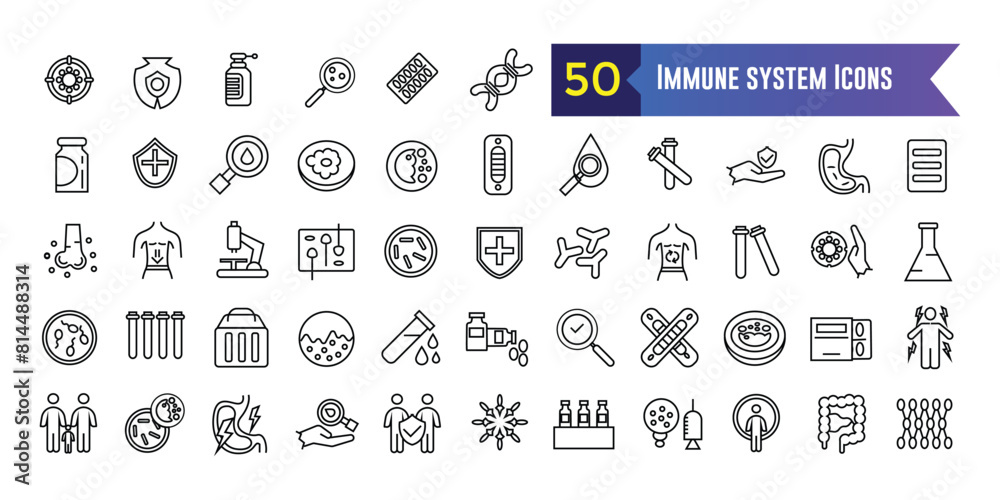 Immune system icons set. Outline set of immune system vector icons for ...