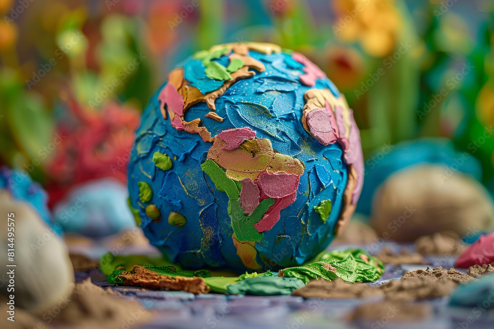 A vibrant, chunky clay-style illustration depicting planet Earth with a ...