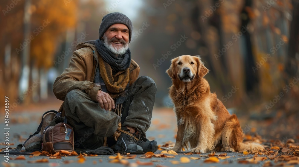 A homeless man sits on the side of the road. With a genuine smile, next ...