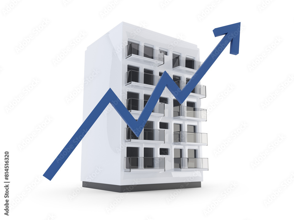 Multistory residential building and a growth chart. Concept depicting ...
