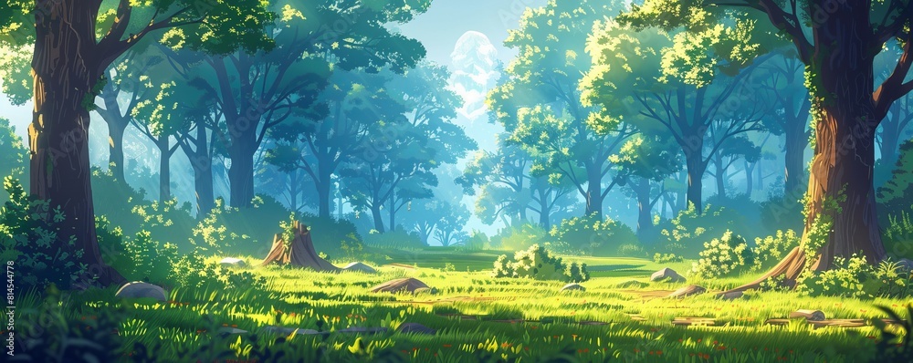 anime cartoon style woodland forest background banner, generated ai ...