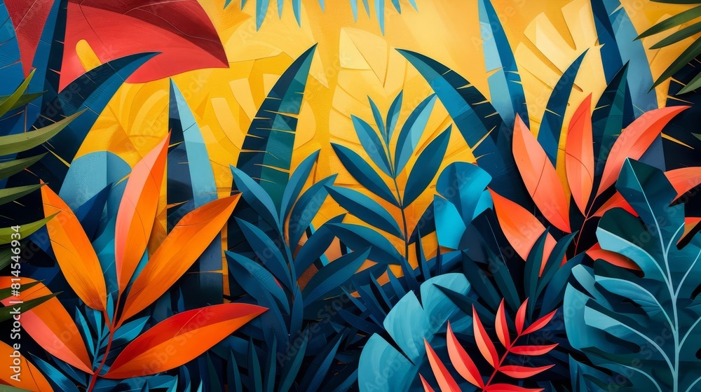 Wall decals featuring abstract geometric shapes that mimic a jungle ...