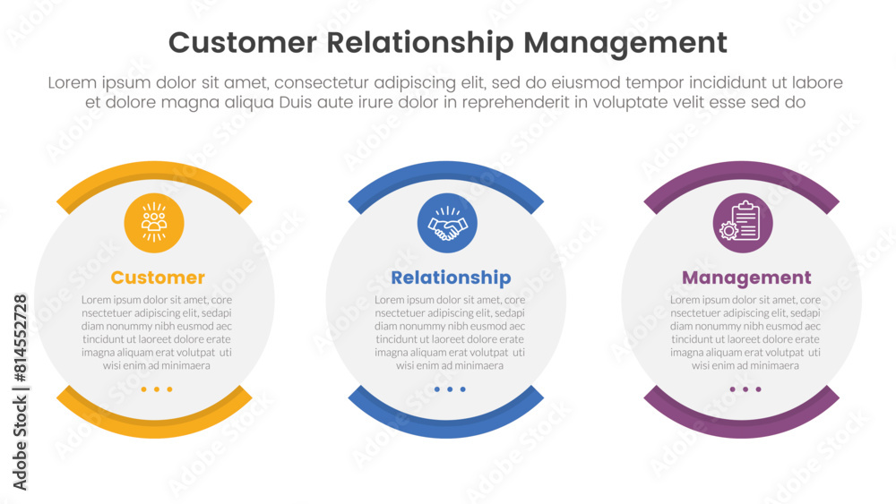 CRM customer relationship management infographic 3 point stage template ...
