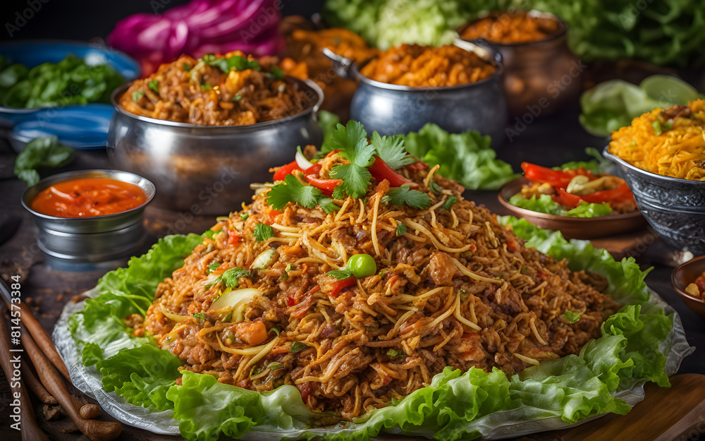 Sri Lankan kottu, chopped roti, vegetables, meat stir-fry, colorful ...
