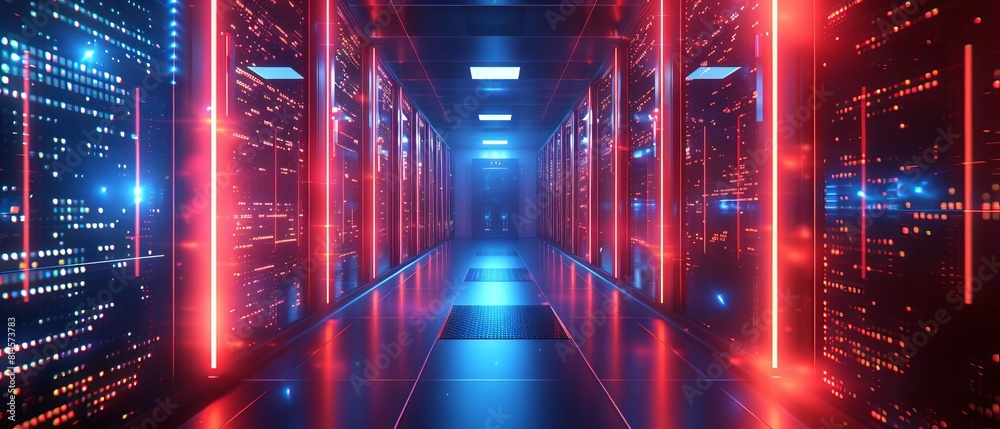3D animated walkthrough of a data center, showing the flow of data from ...