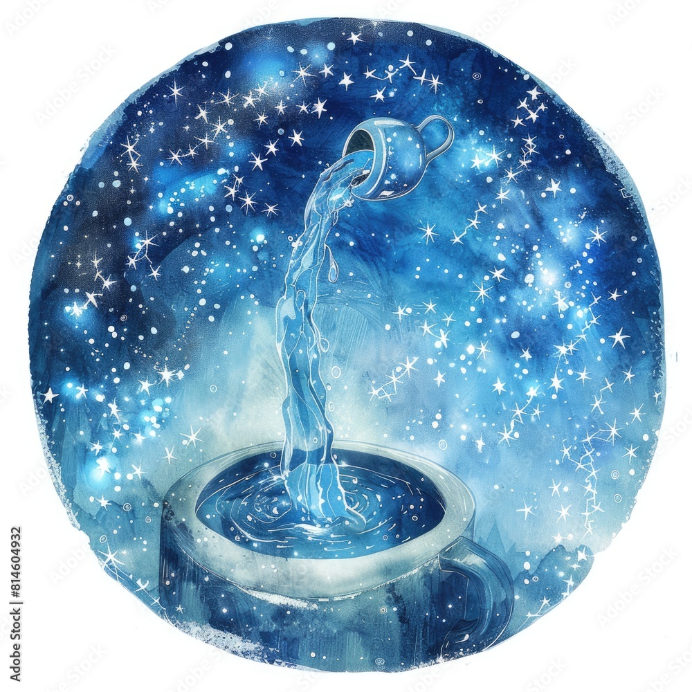 zodiac sign Aquarius on an abstract light blue background ...