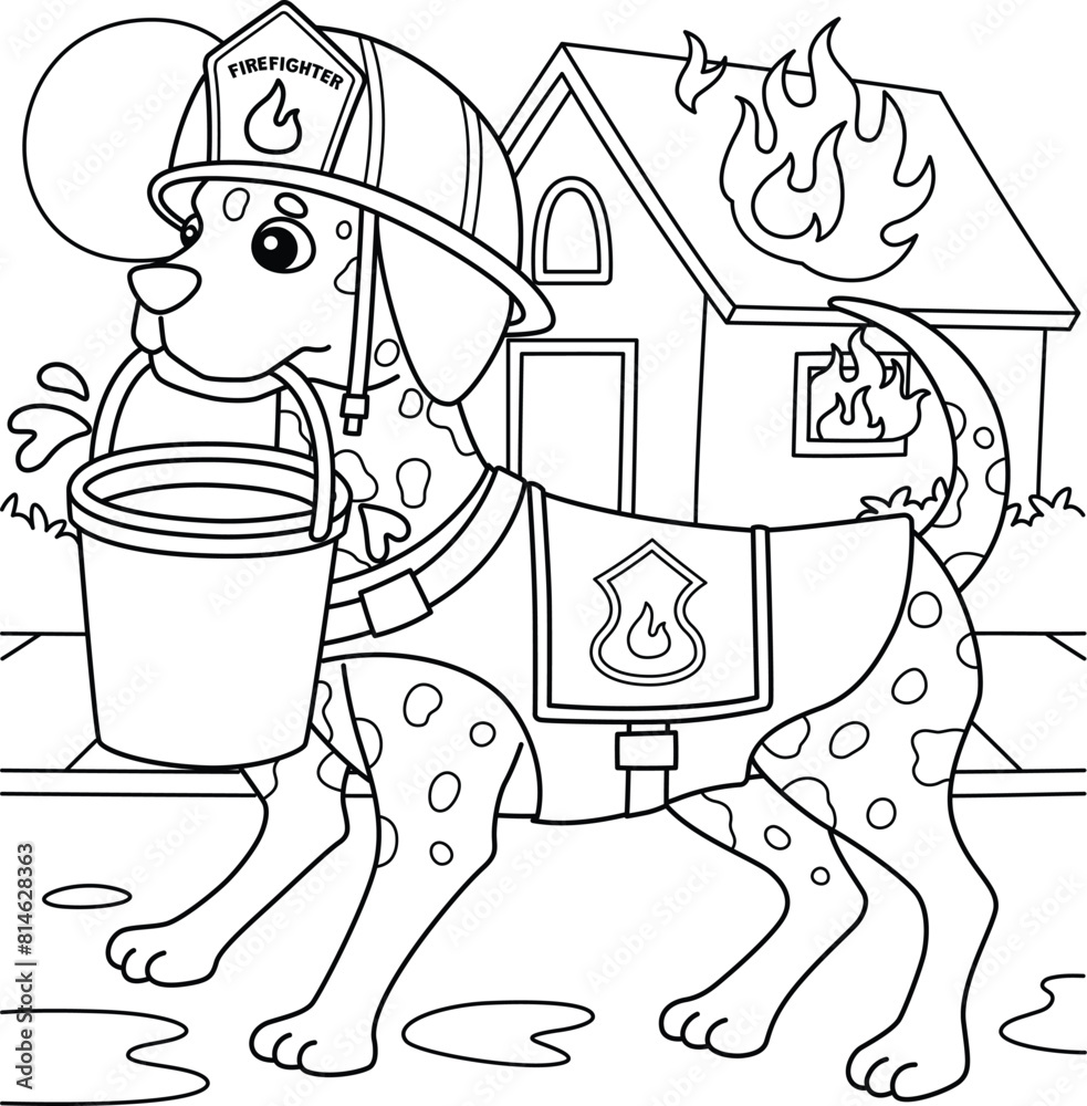 Firefighter Dog Coloring Page for Kids Stock Vector | Adobe Stock