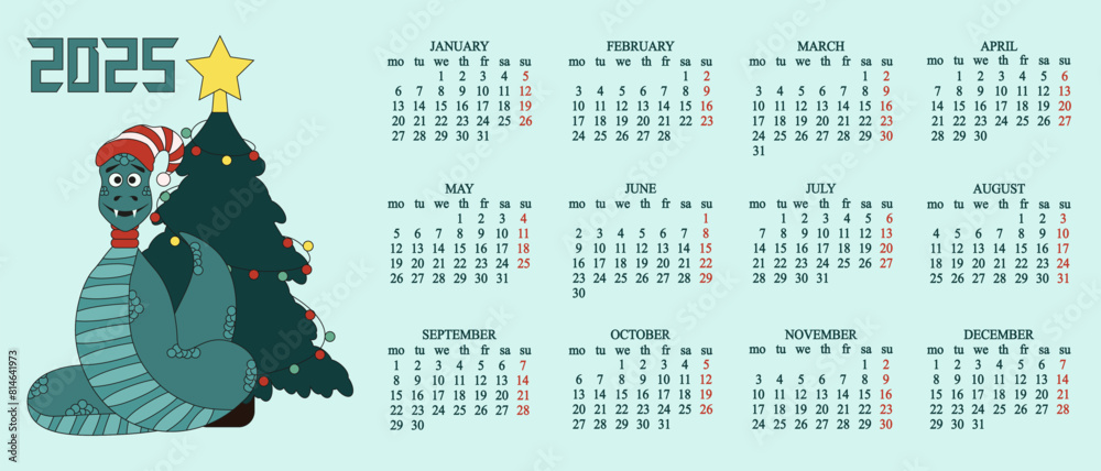 Horizontal Vector 2025 annual Calendar design with Chinese New Year ...