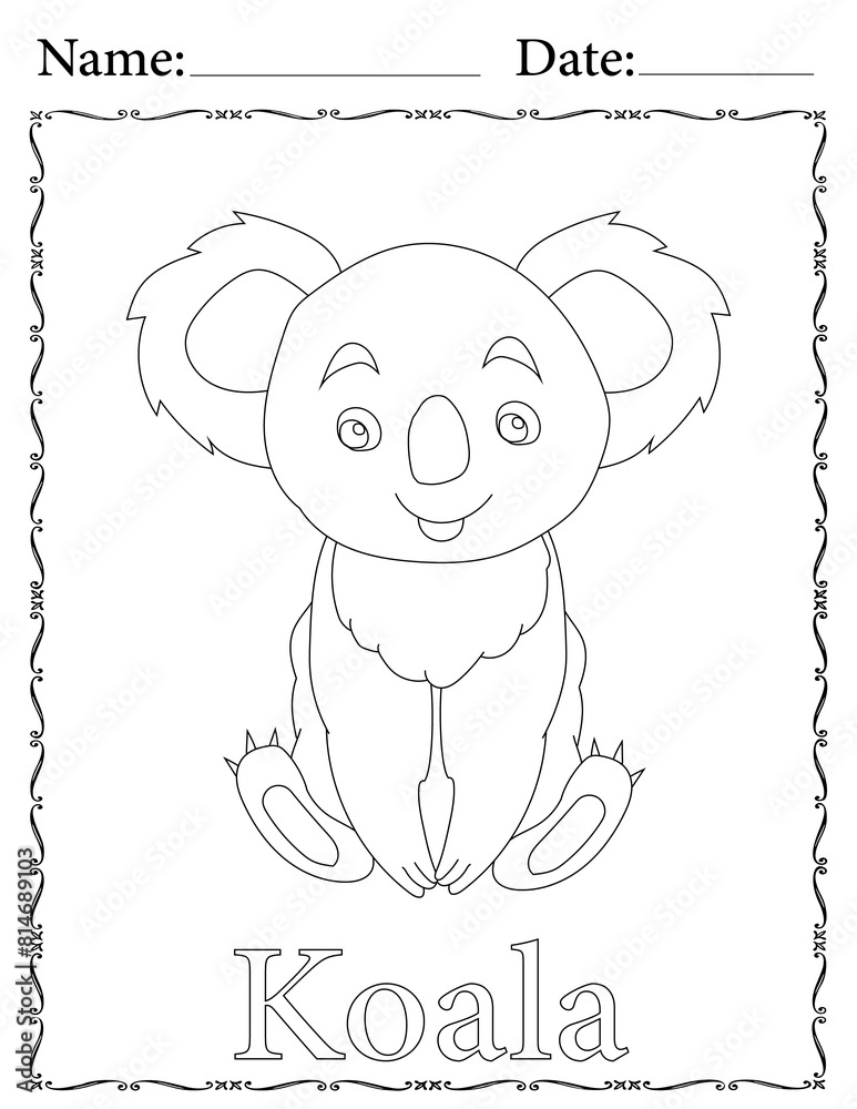 Koala Coloring Page. Printable Coloring Worksheet for Kids. Educational ...