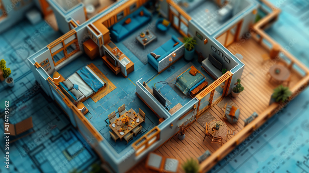 Architectural Model of a Modern Residential House on Blueprints Stock ...