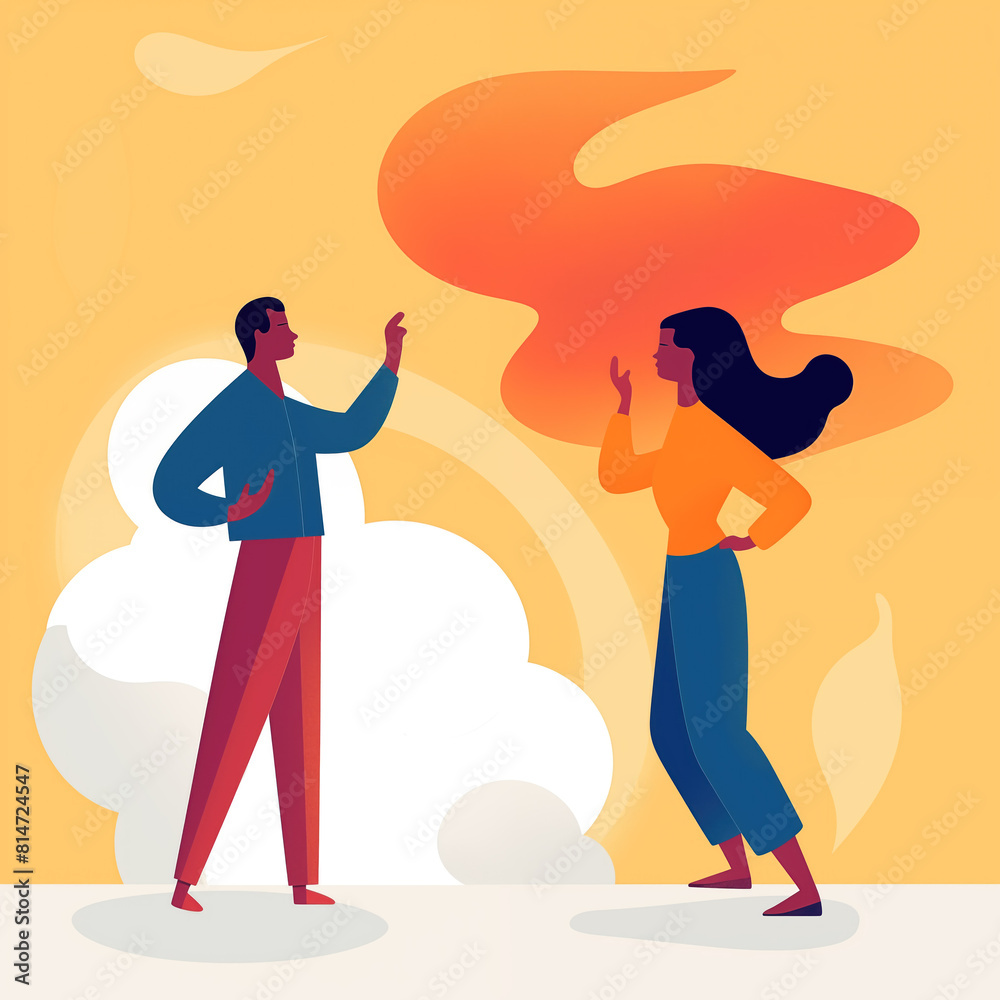 retro illustratiion of a married couple of husband and wife arguing ...