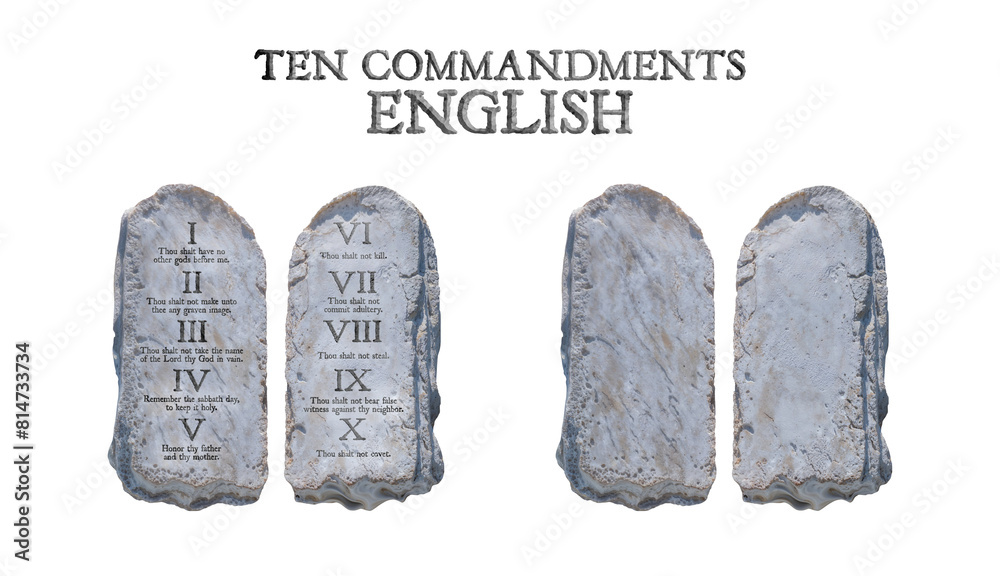 The Ten Commandments in ENGLISH. Stone table with and without the ...