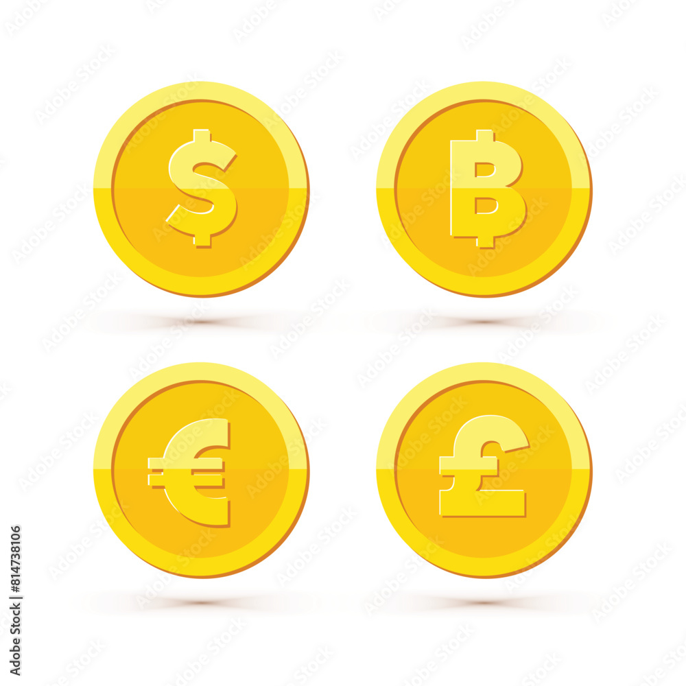 Gold coin with currency sign vector illustration isolated on white ...