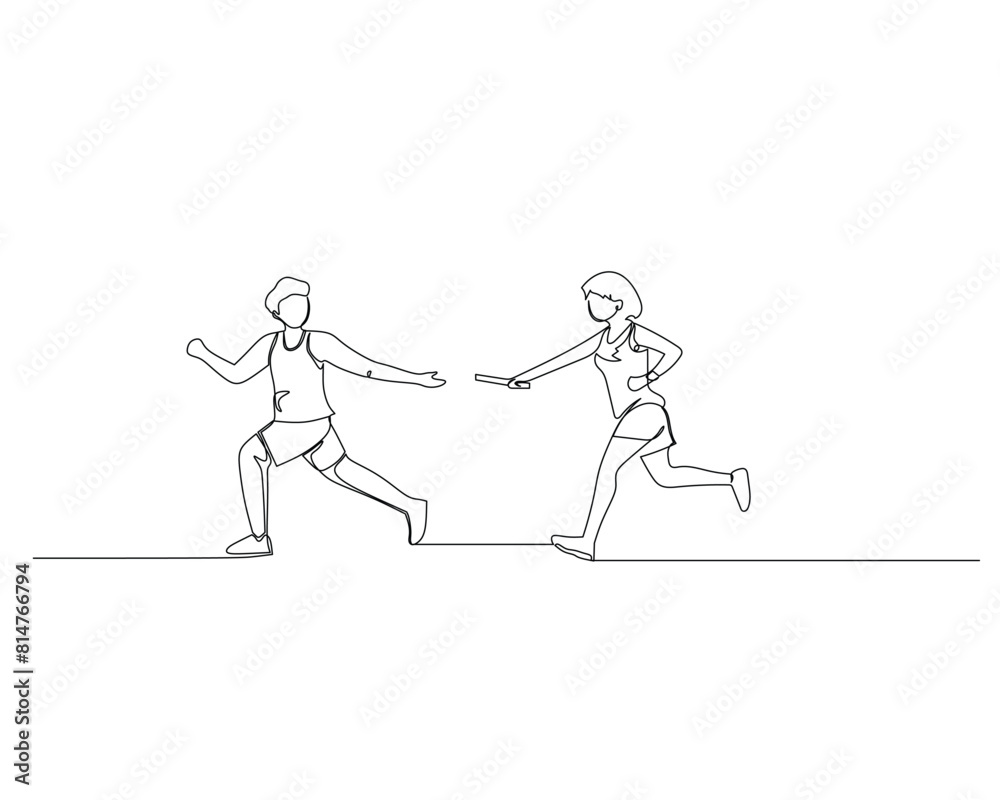 Continuous single line drawing of men who will take the baton from ...