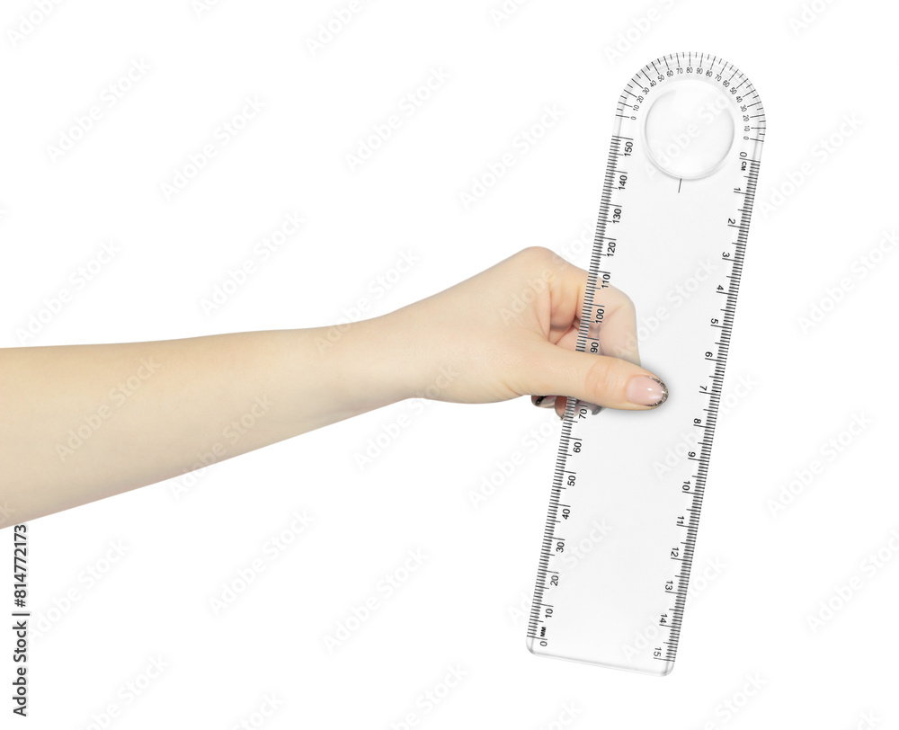 Plastic stationery ruler in centimeters and millimeters with protractor ...