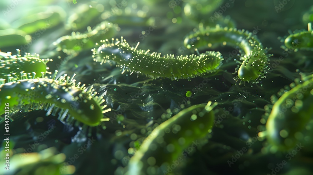 Microscopic view of bacteria producing biogas from organic waste in an ...