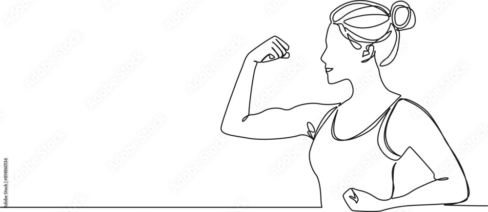 continuous single line drawing of woman flexing arm muscles, line art ...