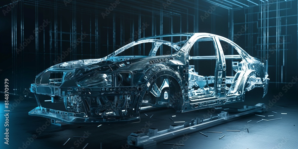 The image shows a car body without exterior panels. The car is in a ...